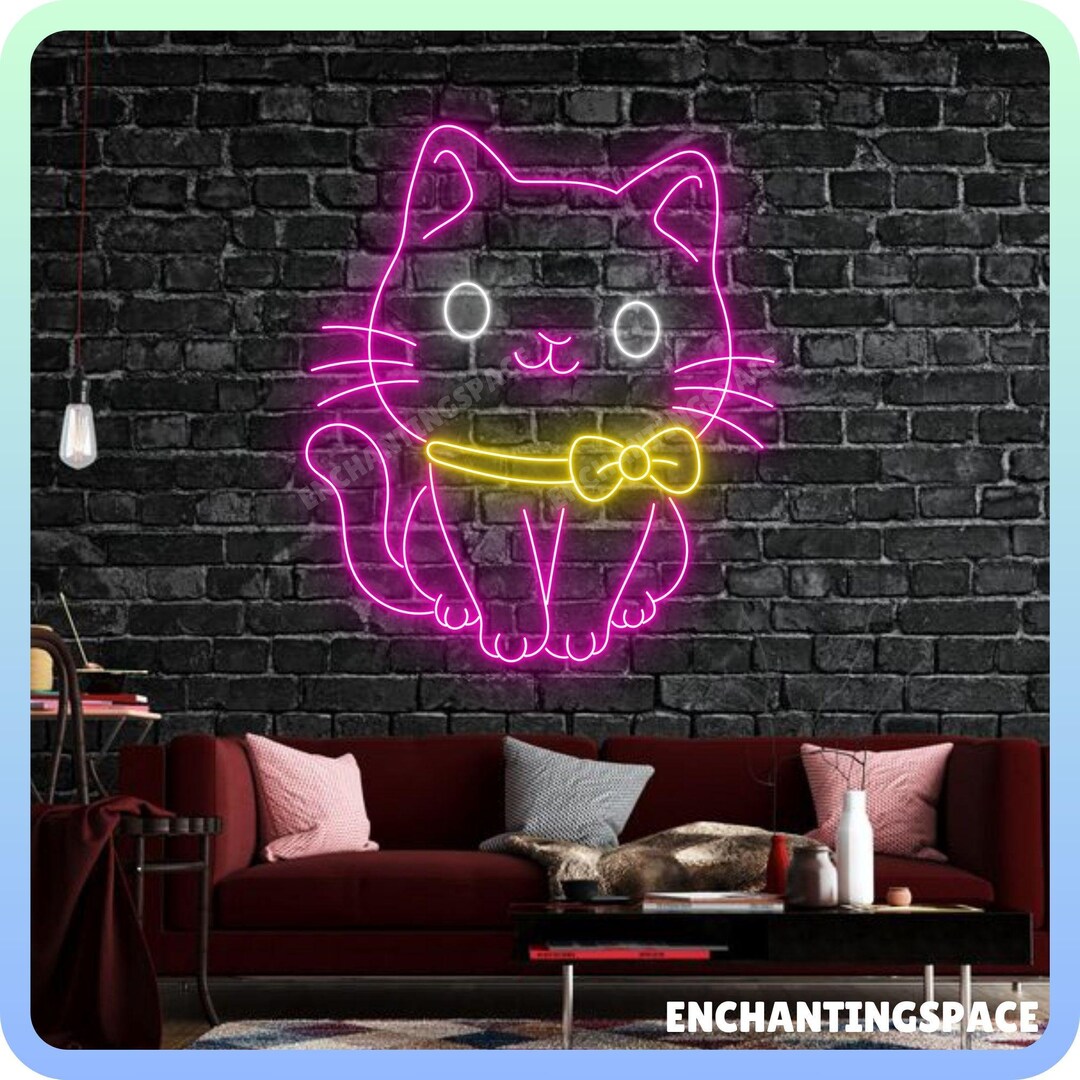 Cute Cat Neon Sign, Cat Neon Art Signboard, Kitten Led Sign Wall Decor ...