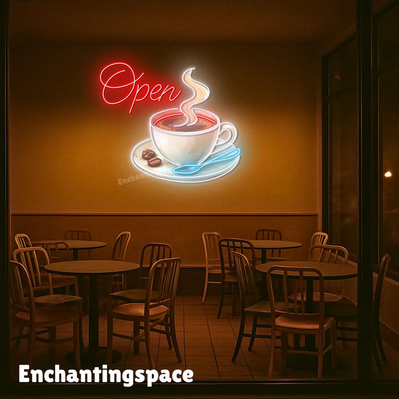 Open Coffee LED Neon Wall Sign, Light Decor for Cafe Shop, Kitchen ...