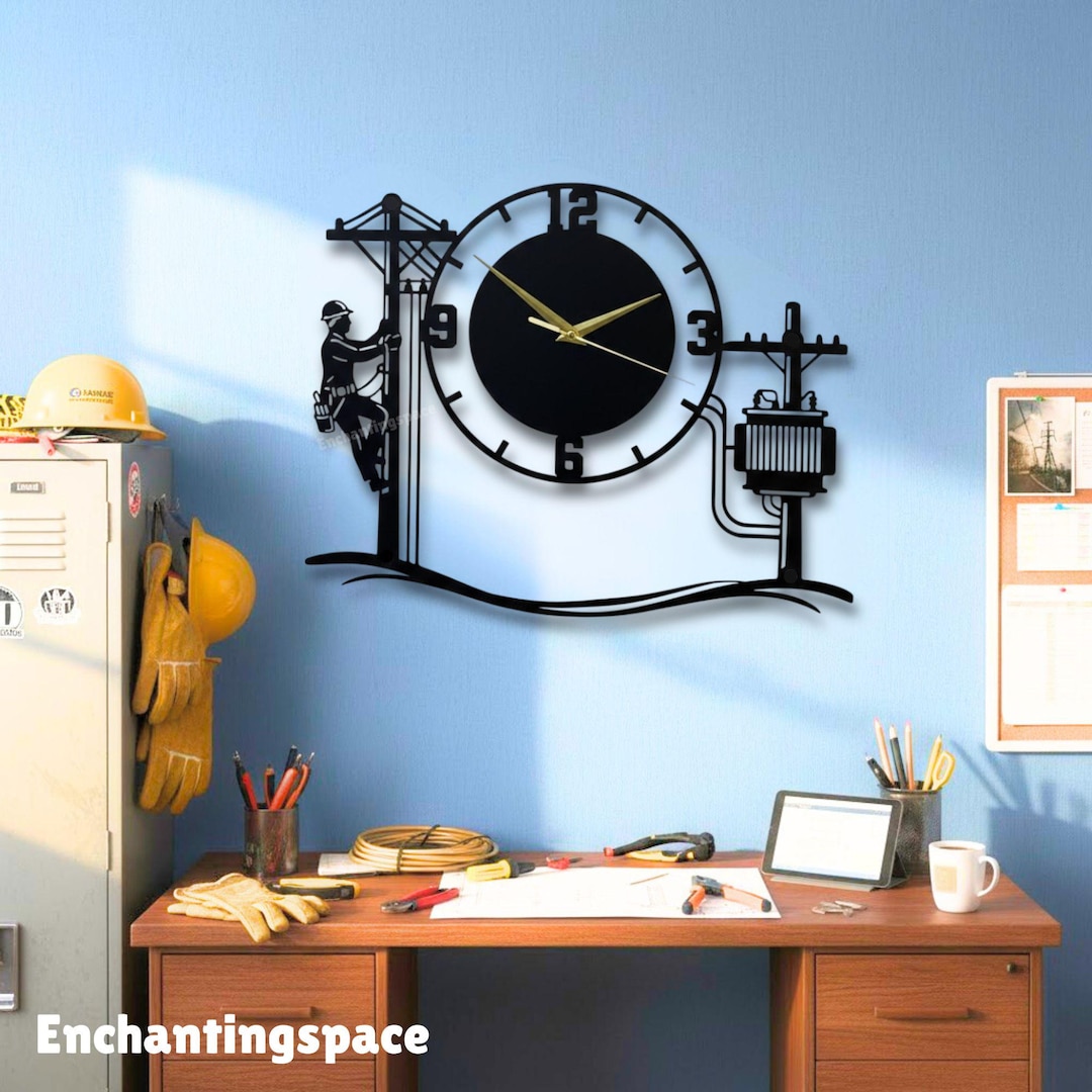 Lineman Metal Wall Clock, Electrician Art Decor for Garage or Home ...