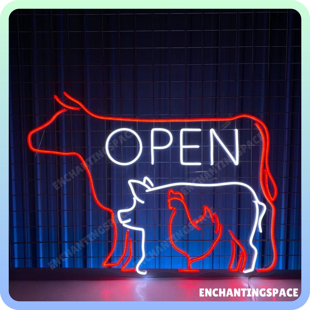Open Cow Pig Chicken Neon Sign, Cow Led Light, Pig Neon Light, Chicken ...