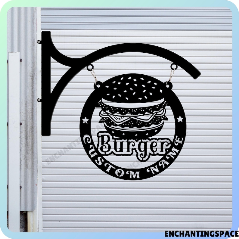 Personalized Name Burger Metal Hanging Sign, Hamburger Store Front Sign ...