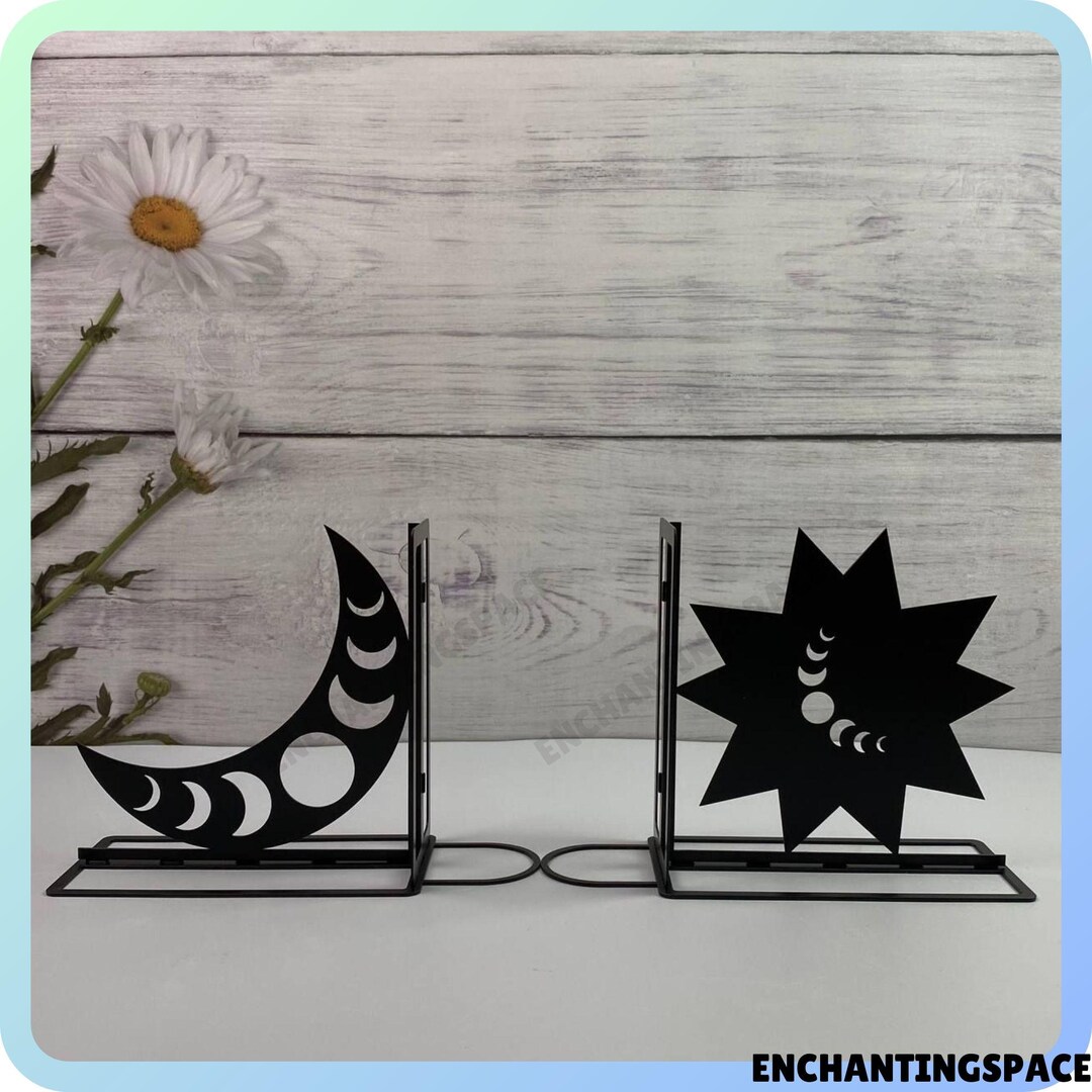 Customized Moon Sun Metal Bookends, Moon Crescent Name Bookend, Cosmic ...