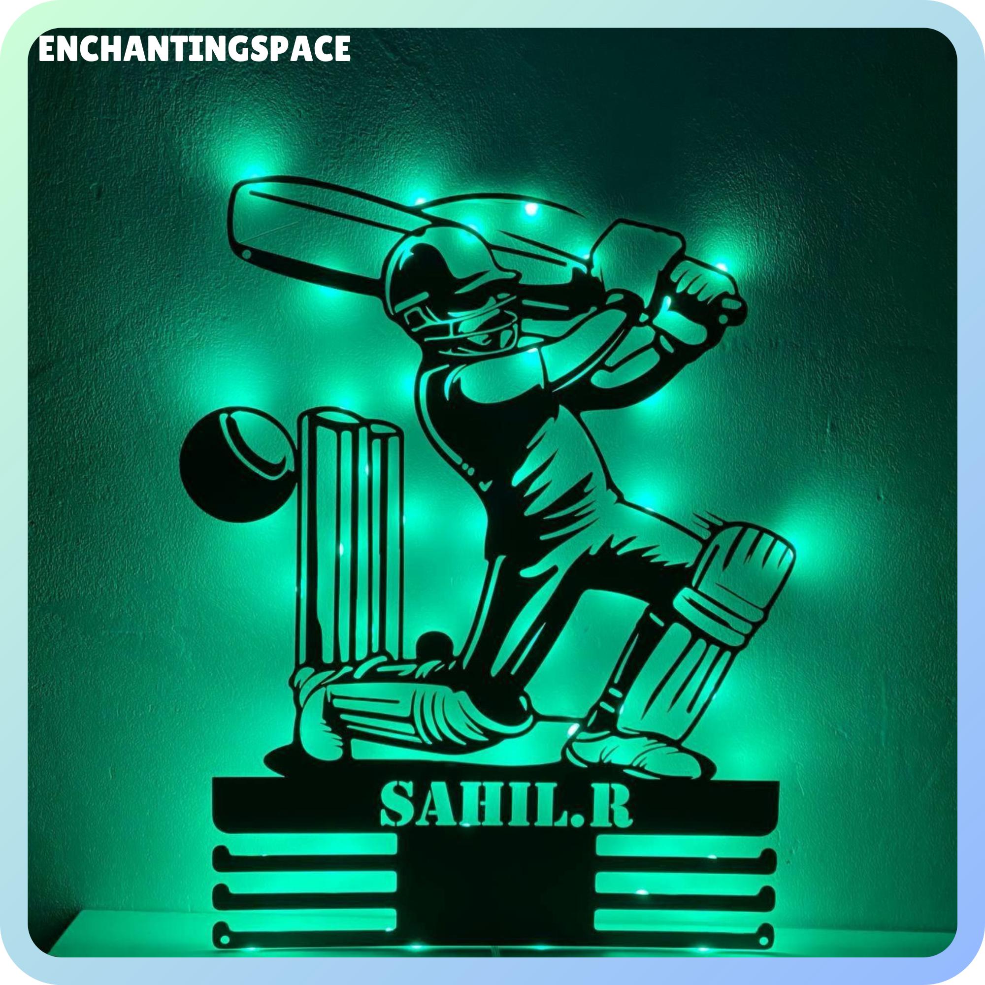 Customized Cricket Batsman Medal Hanger Metal Wall Art LED Light ...