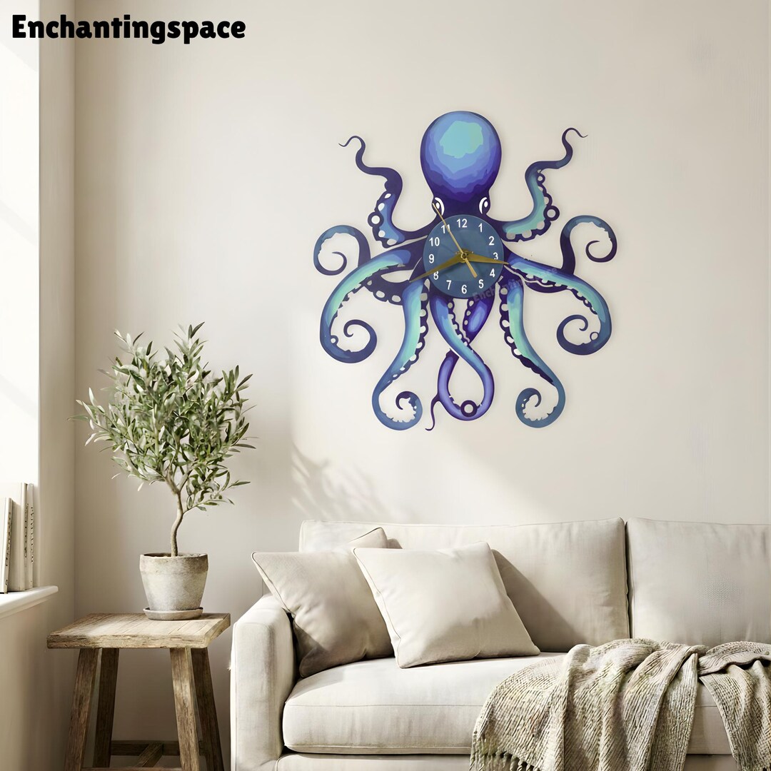 Octopus Modern Metal Clock, Colorful Sea Animal Hanging Wall Clock for ...