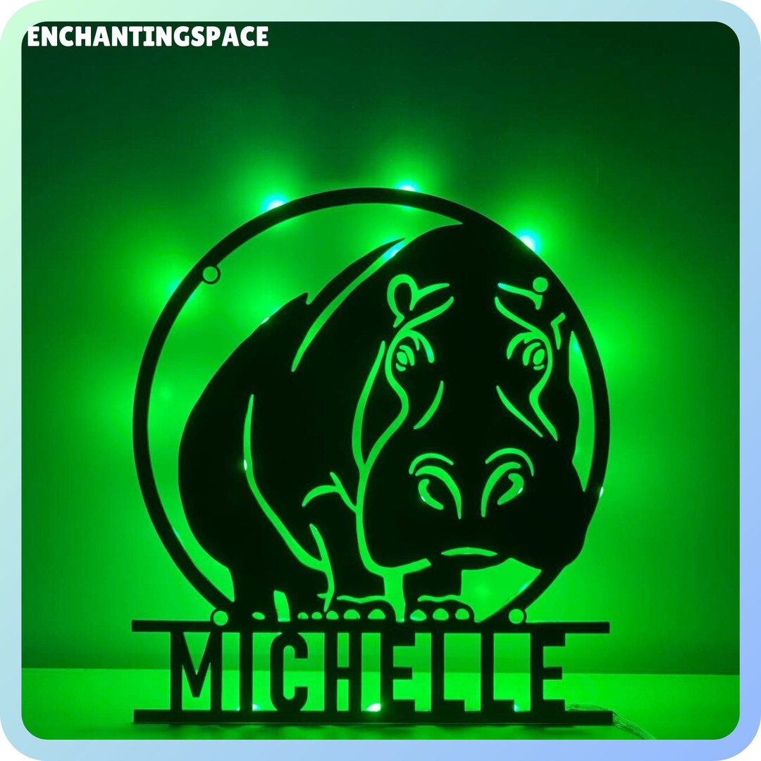 Customized Hippo Metal Wall Art LED Light, Personalized Wild Animal ...