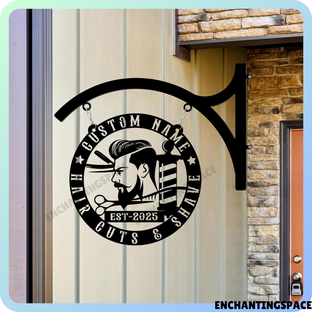 Personalized Name Barber Shop Metal Hanging Sign, Barber Shop Store ...