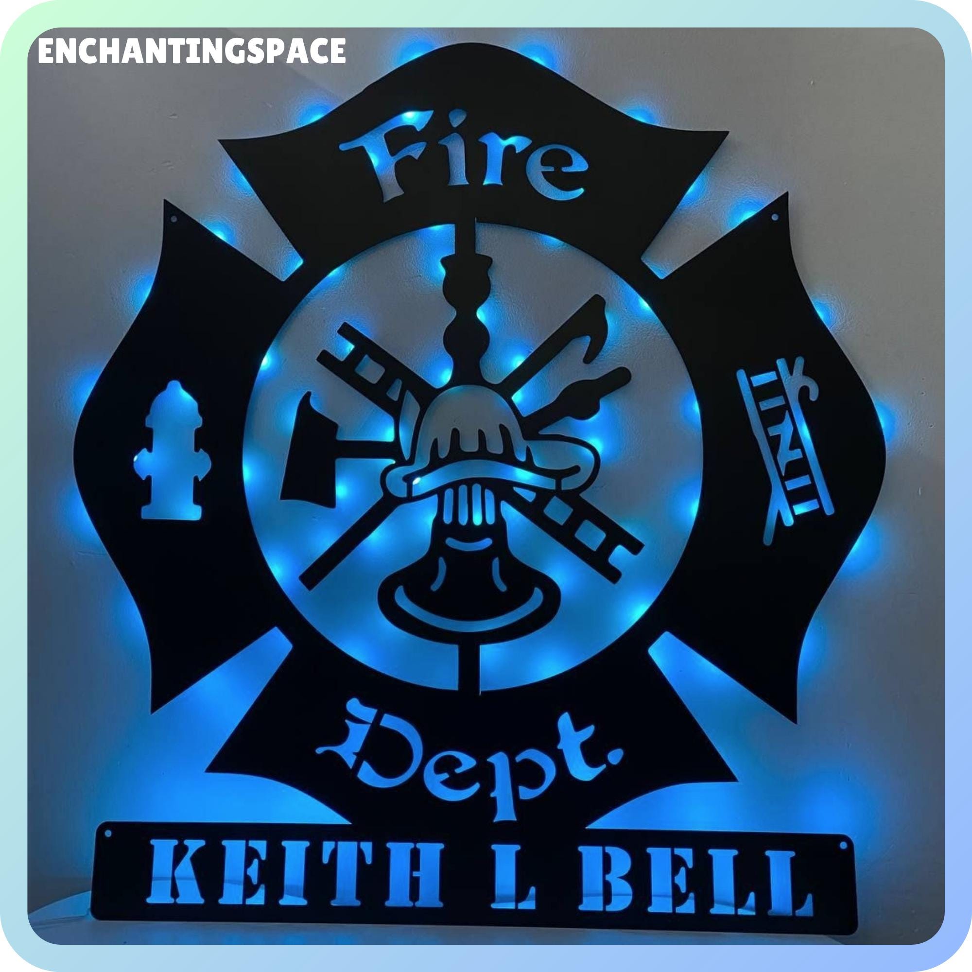 Customized Fire Dept Metal Wall Art Led Light, Firefighter Metal LED ...