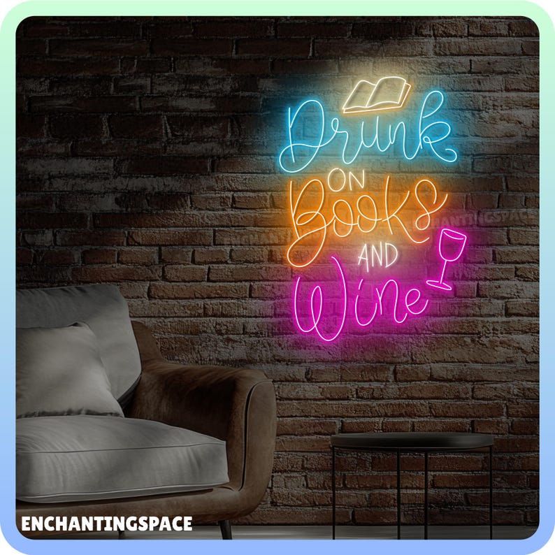 Drunk on Books and Wine Neon Sign, Wine Book Led Sign, Bar Pub Wall Art ...