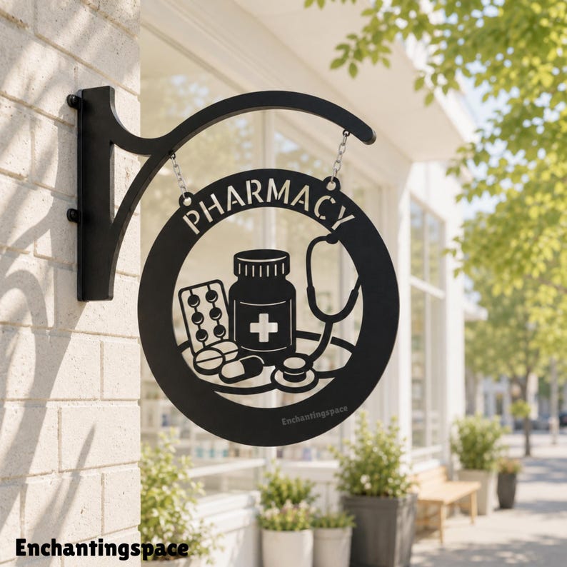 Custom Pharmacy Metal Hanging Sign, Personalized Apothecary Wall Art ...
