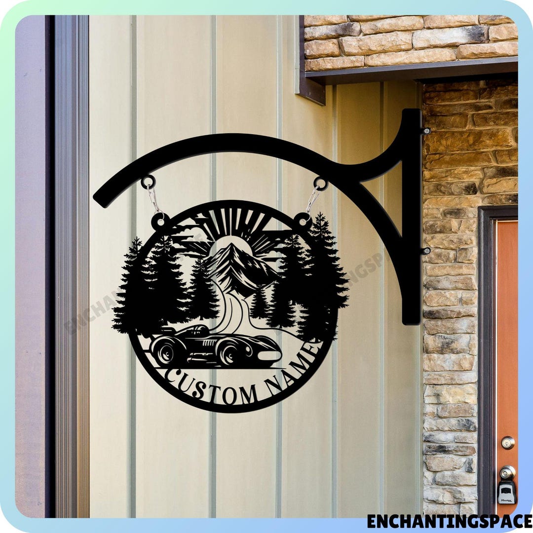 Personalized Racing Car Road Metal Hanging Sign, Racing Car Storefront ...