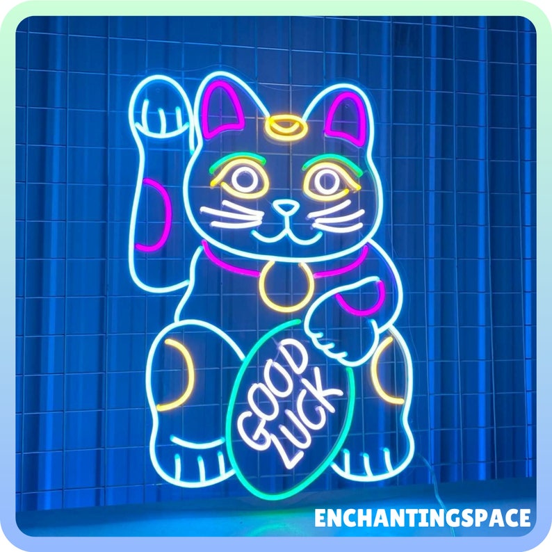 Good Lucky Cat Neon Sign, Fortune Cat Led Sign, Custom Neon Sign ...