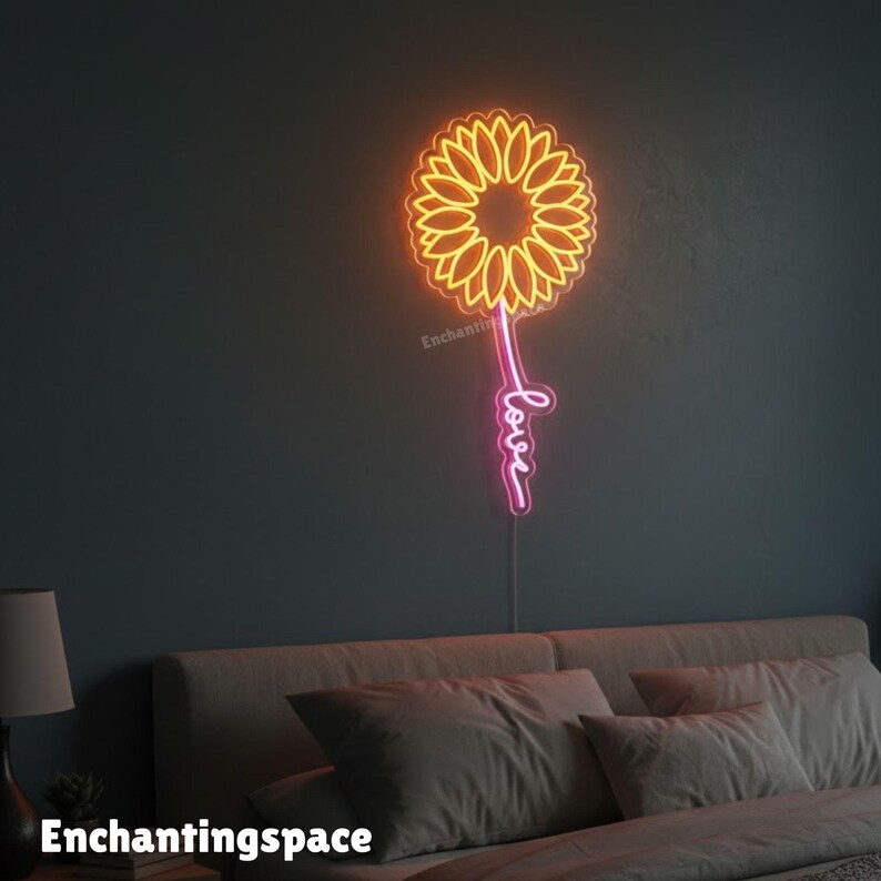 Floral Sunflower Neon Wall Light, LED Decor for Cafe, Flower Shop ...