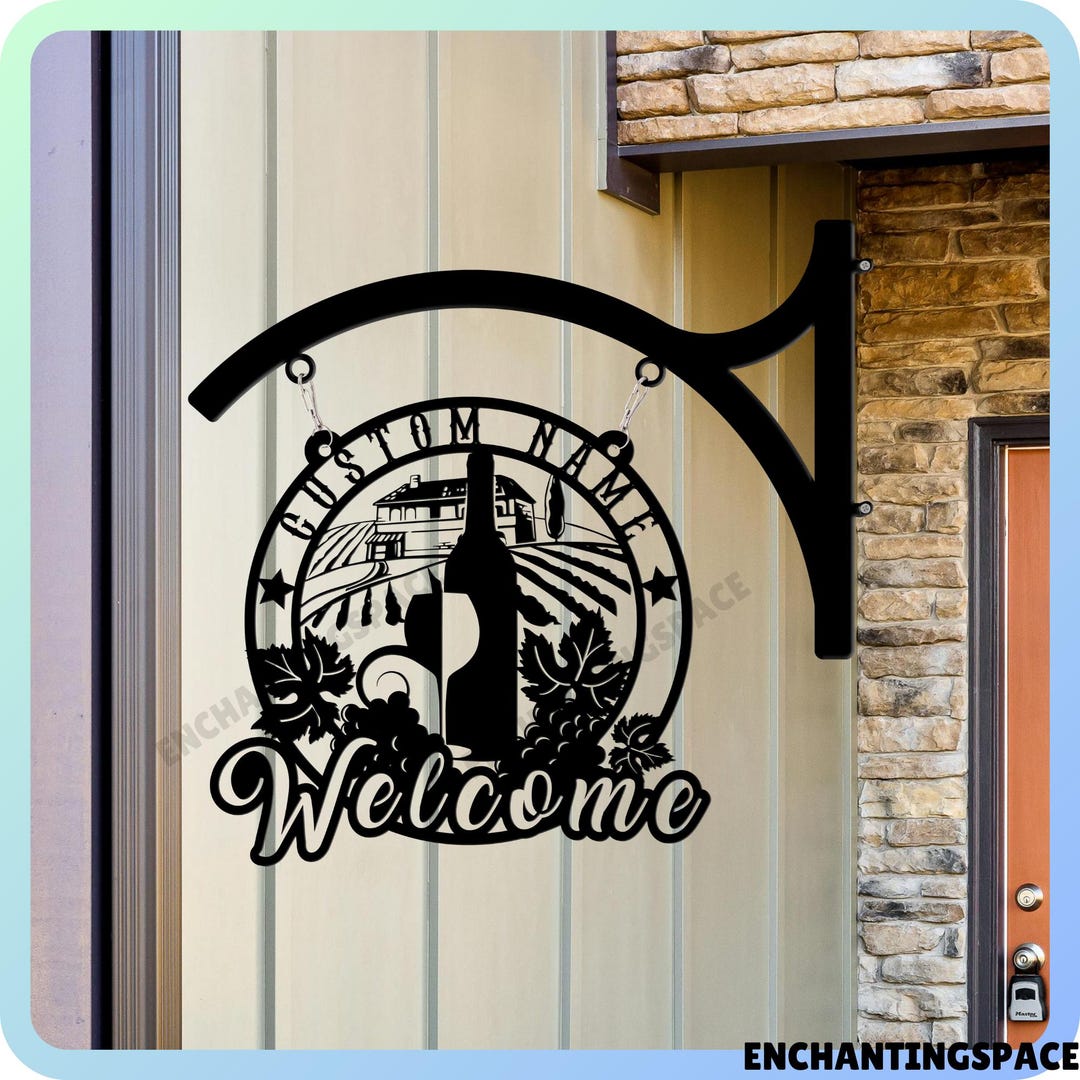 Customize Welcome Vineyard Garden Hanging Metal Sign, Wine Club Store ...