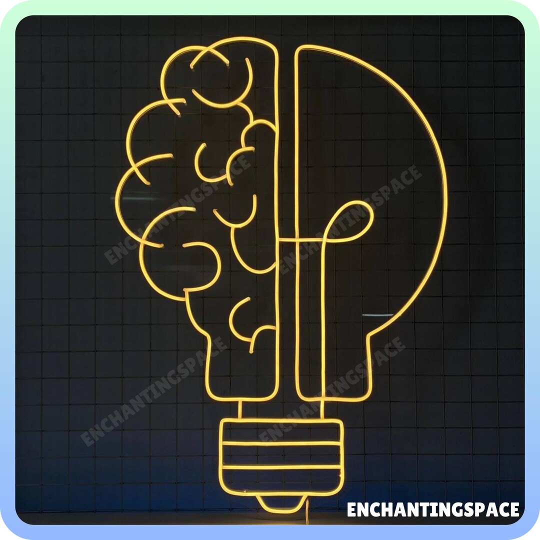 Lighting Brain Neon Sign, Brain Lightbulb Led Wall Art, Creative ...
