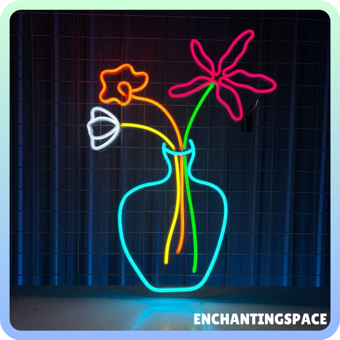 Flower Vase Neon Sign, Flower Artwork Led Light, Custom Neon Sign ...