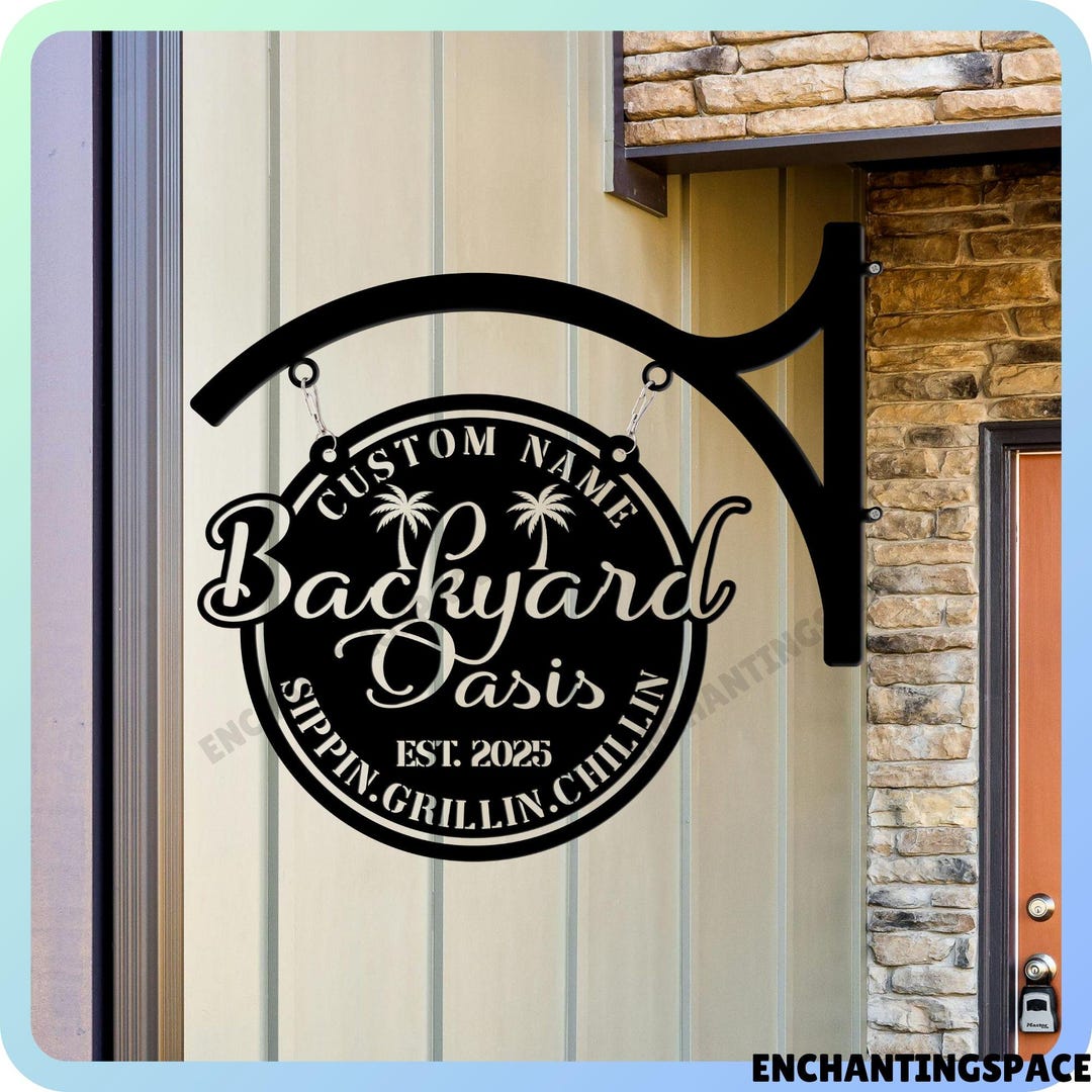 Custom Backyard Oasis Metal Hanging Sign, Outdoor Ornament for Beach ...