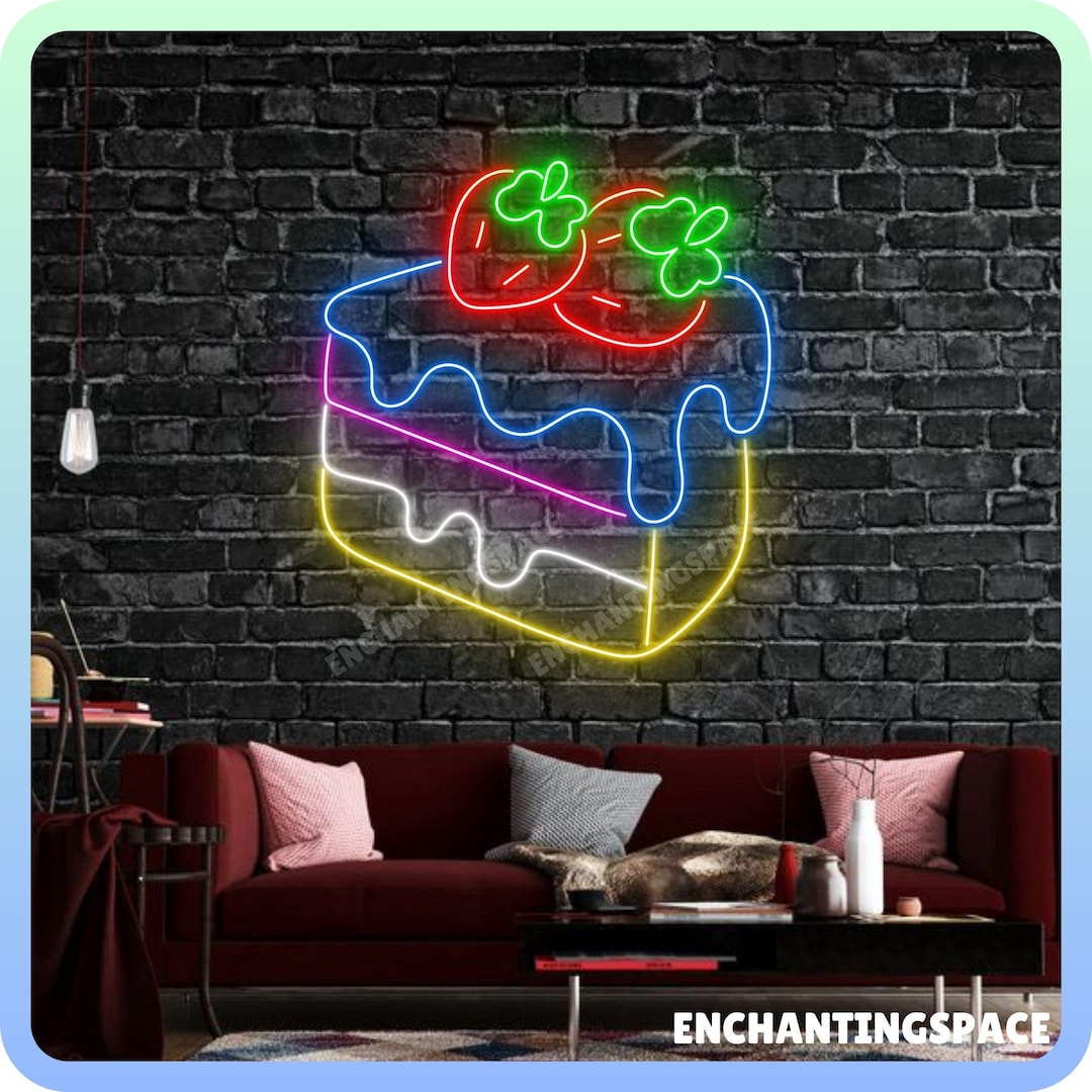 Dripping Strawberry Cake Neon Sign, Strawberry Cake Led Light, Cake ...