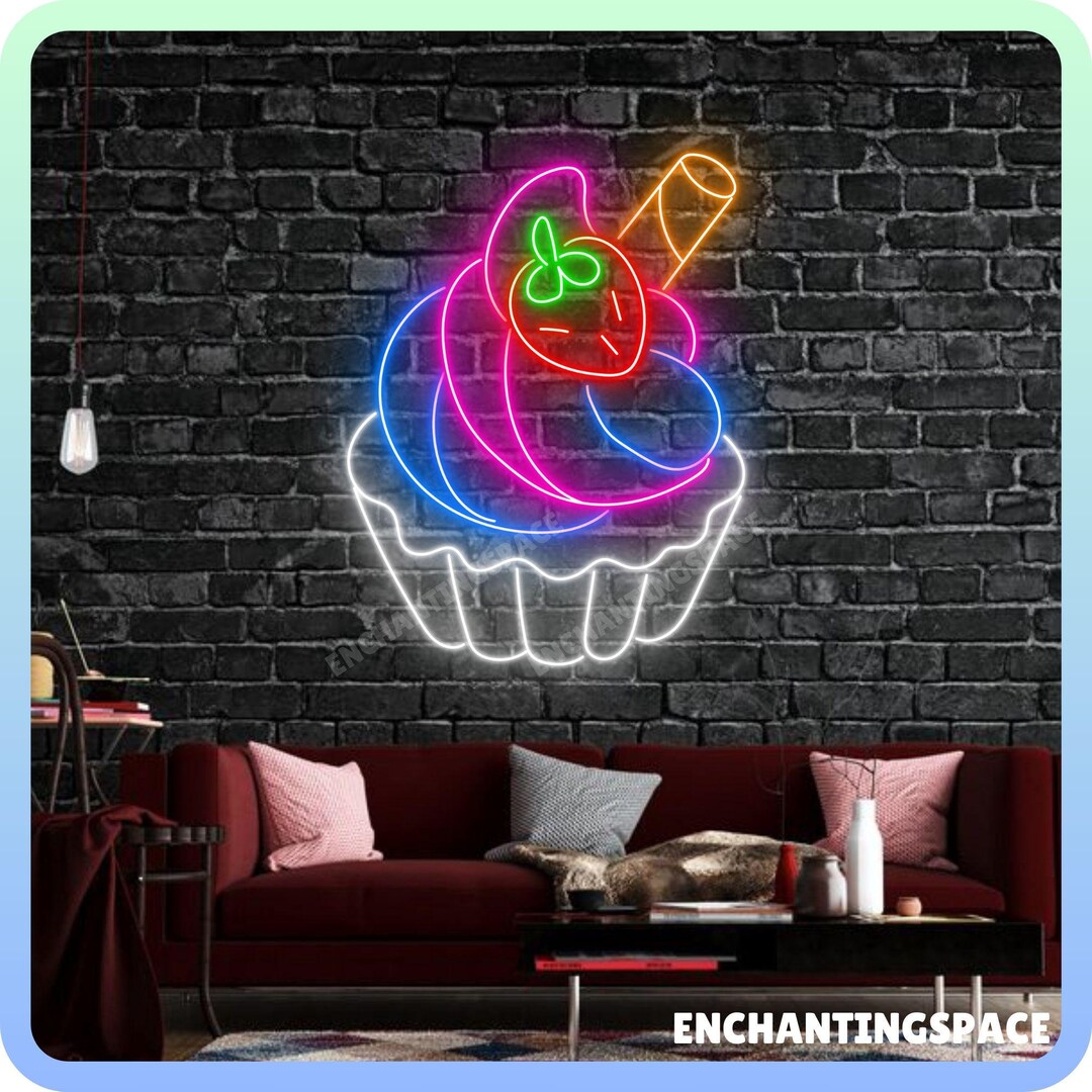 Strawberry Cupcake Neon Sign, Cupcake Led Light, Cupcake Wall Art Neon ...