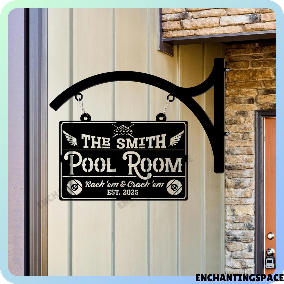 Custom Pool Room Metal Hanging Sign, Pool Room Logo Storefront Sign ...