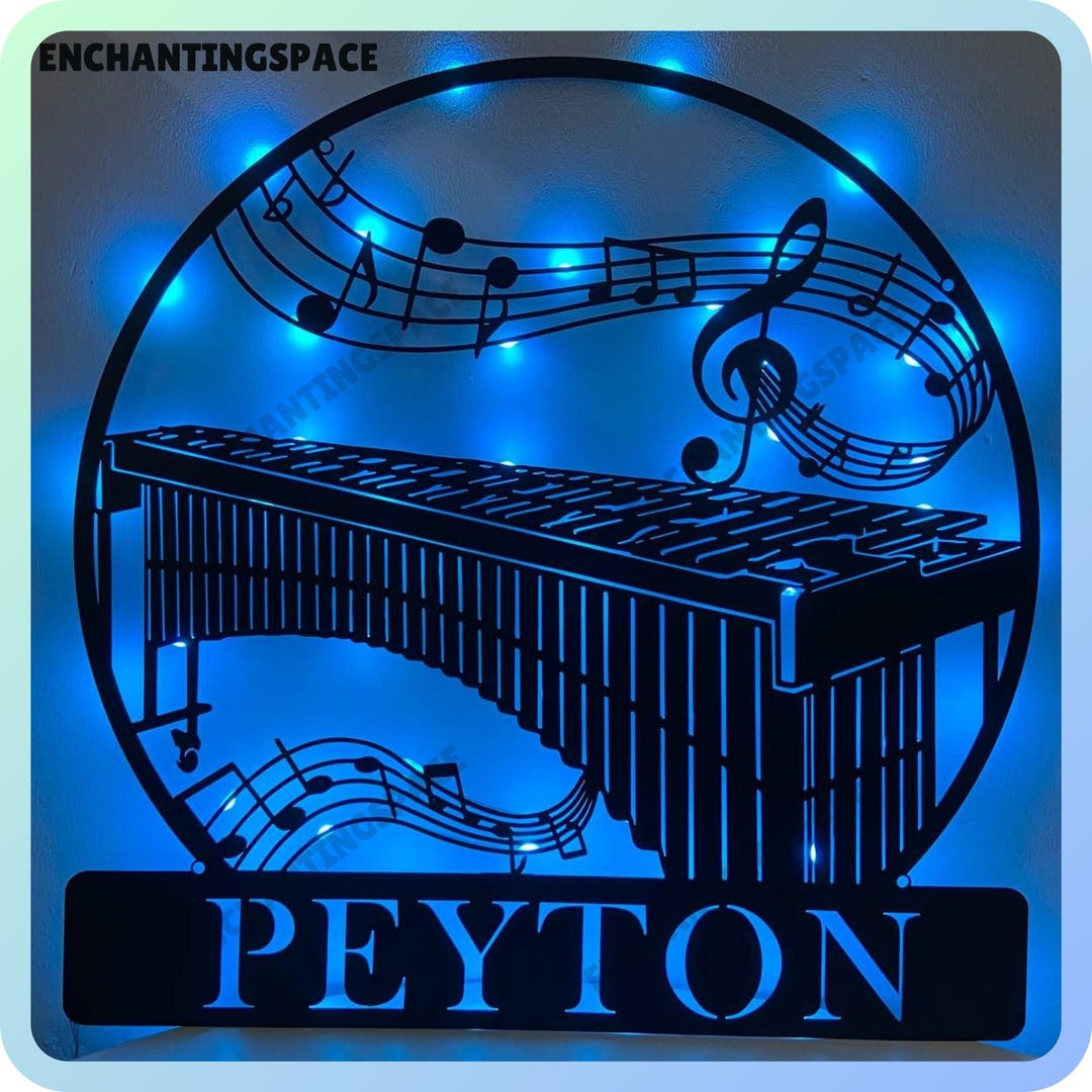 Customized Marimba Metal Wall Art LED Light, Marimba Musical Instrument ...
