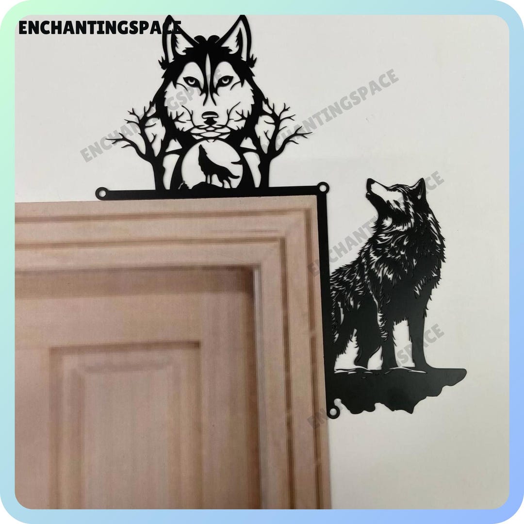 Custom Wolf Door Corner Metal Wall Art, Wolf Black Metal Sign Door ...