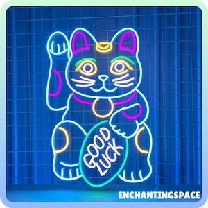 Good Lucky Cat Neon Sign, Fortune Cat Led Sign, Custom Neon Sign ...
