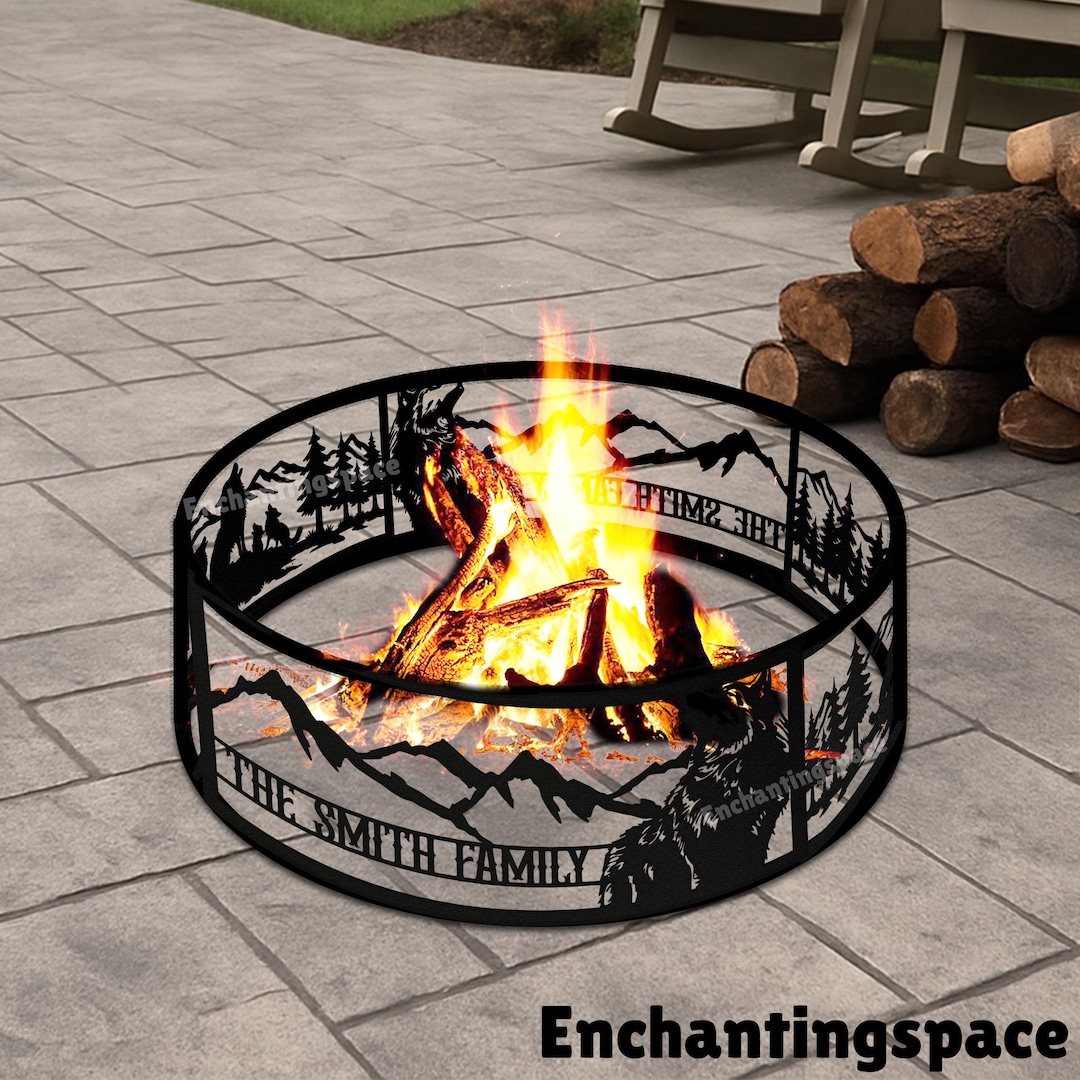 Custom Wolf Fire Pit Ring for Backyard, Patio, Camping and Garden Decor ...