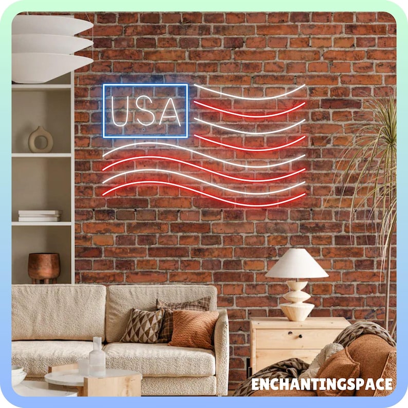 USA Flag Neon Sign, US American Led Light Wall Decor, American Flag ...