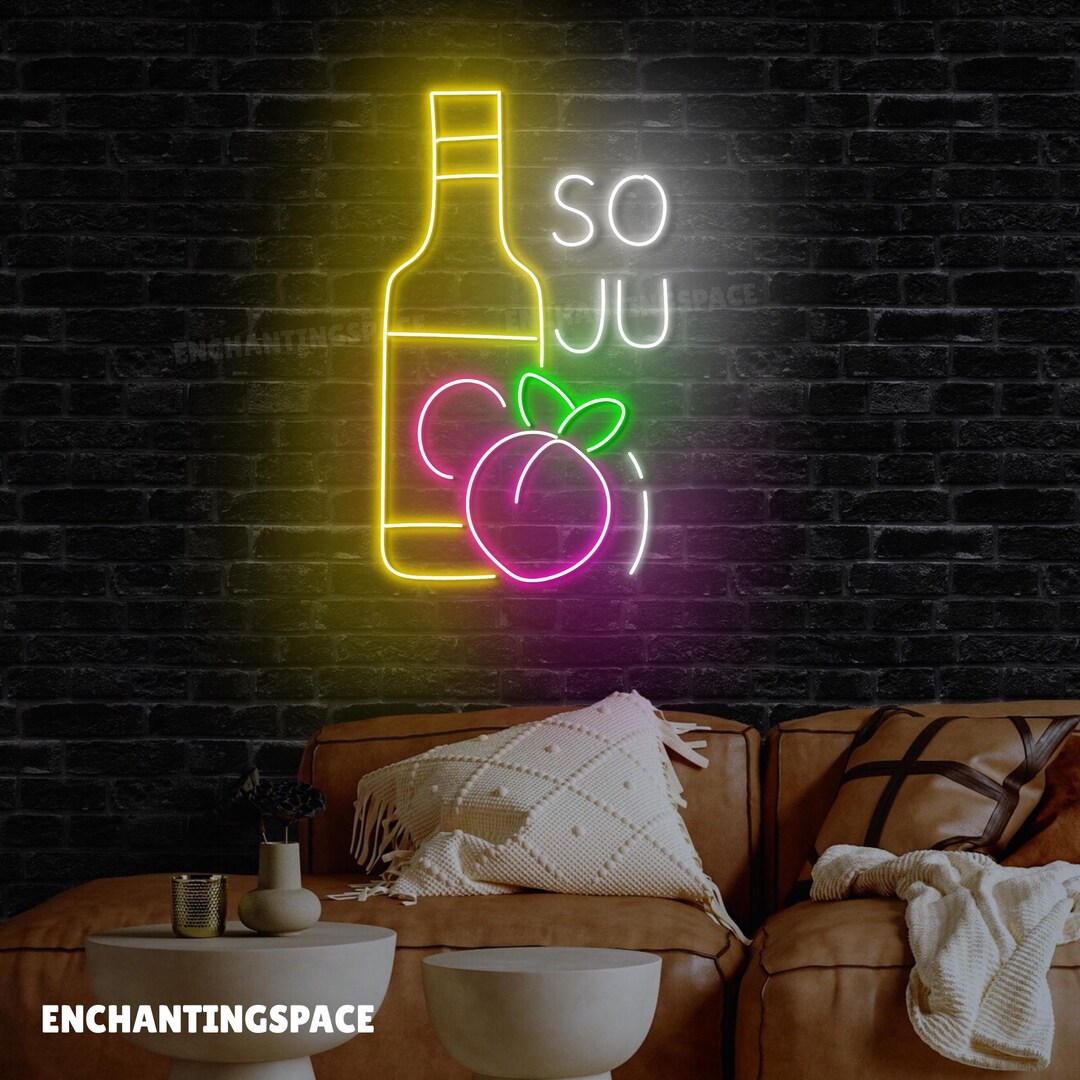 Peach Soju Neon Sign, Soju Led Sign, Korean Soju Bar Wall Art Led ...