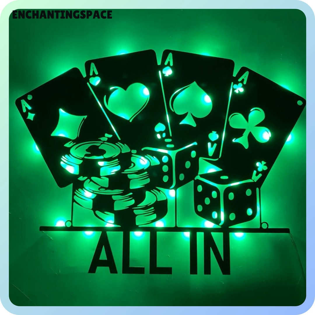 Customized Poker Metal Wall Art LED Light, Personalized Poker Room Name ...