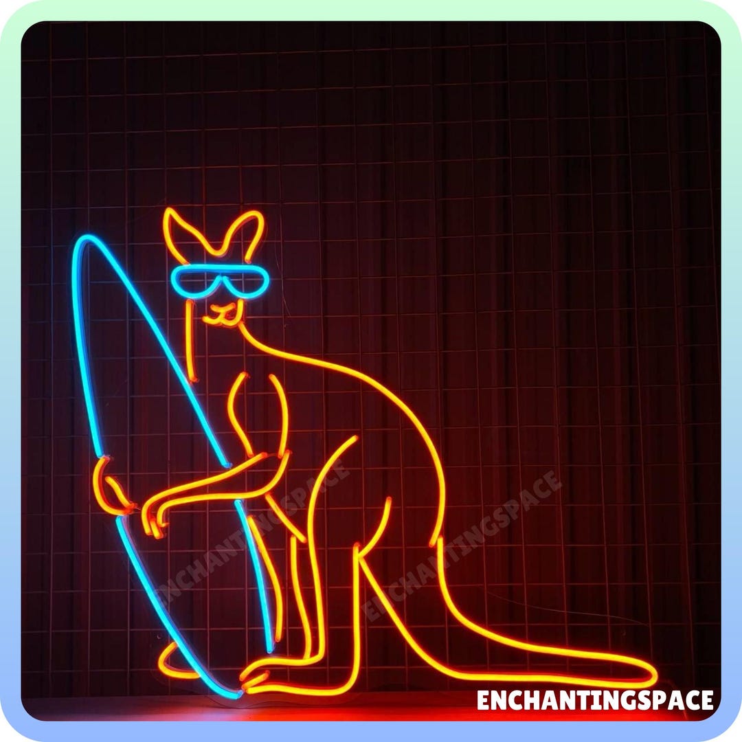 Kangaroo Surfing Neon Sign, Kangaroo Surfboard Led Light, Custom Animal ...