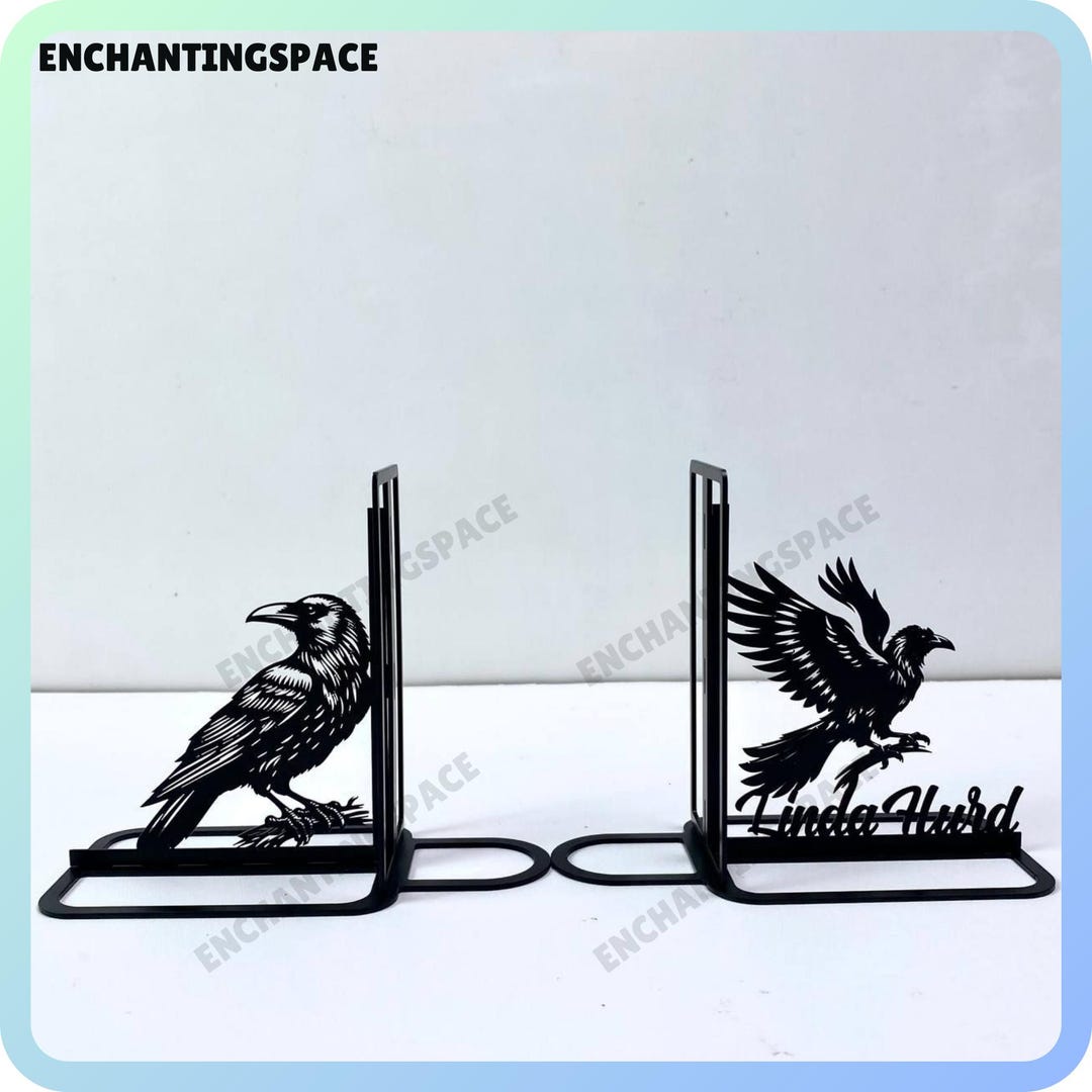 Customized Raven Crow Metal Bookends, Raven Name Bookend, Crows Animal ...
