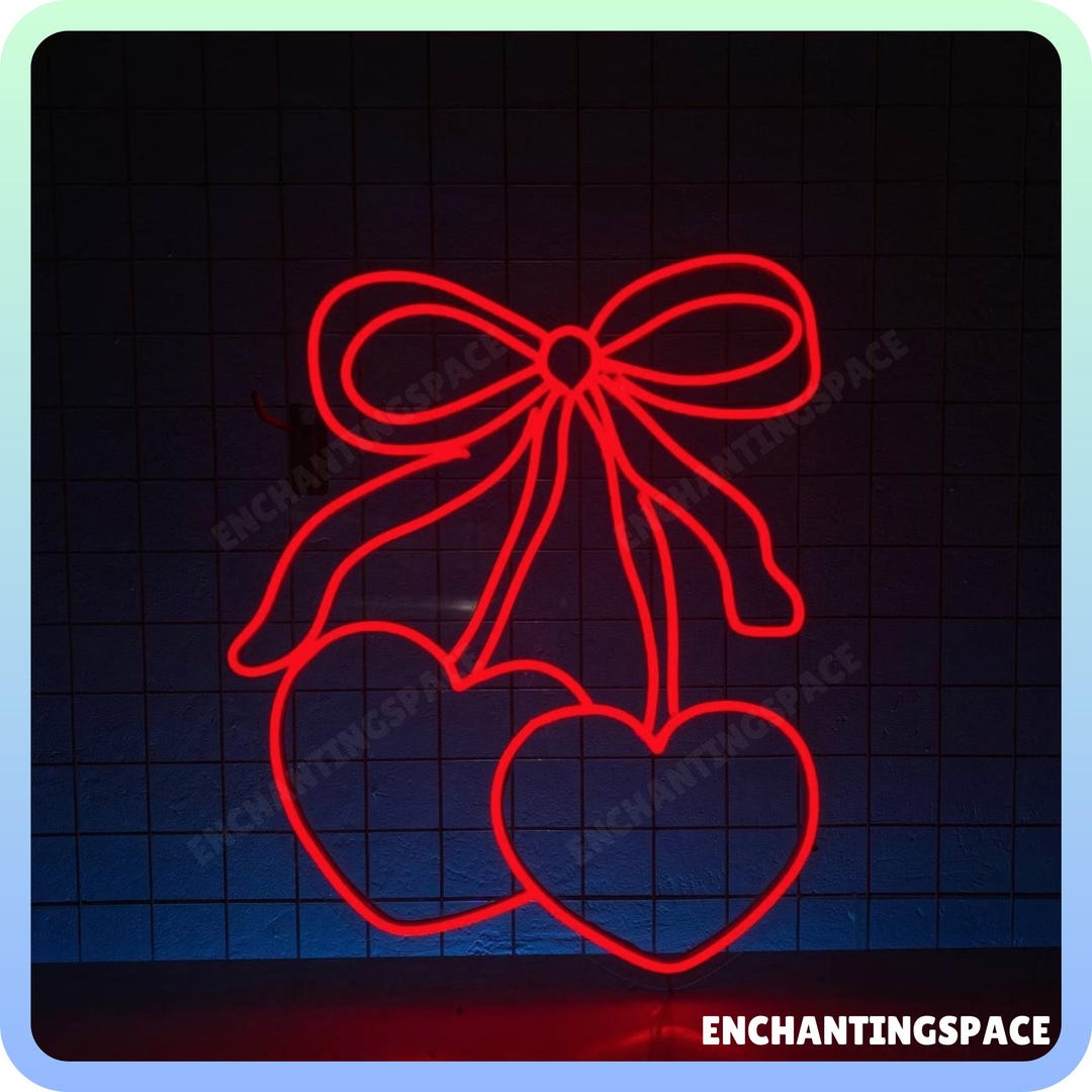Heart Cherry Bow Neon Sign, Cherry Led Light Wall Decor, Heart Cherry ...