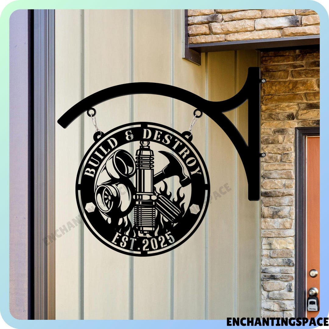 Personalized Build & Destroy Garage Metal Hanging Sign, Garage Workshop ...