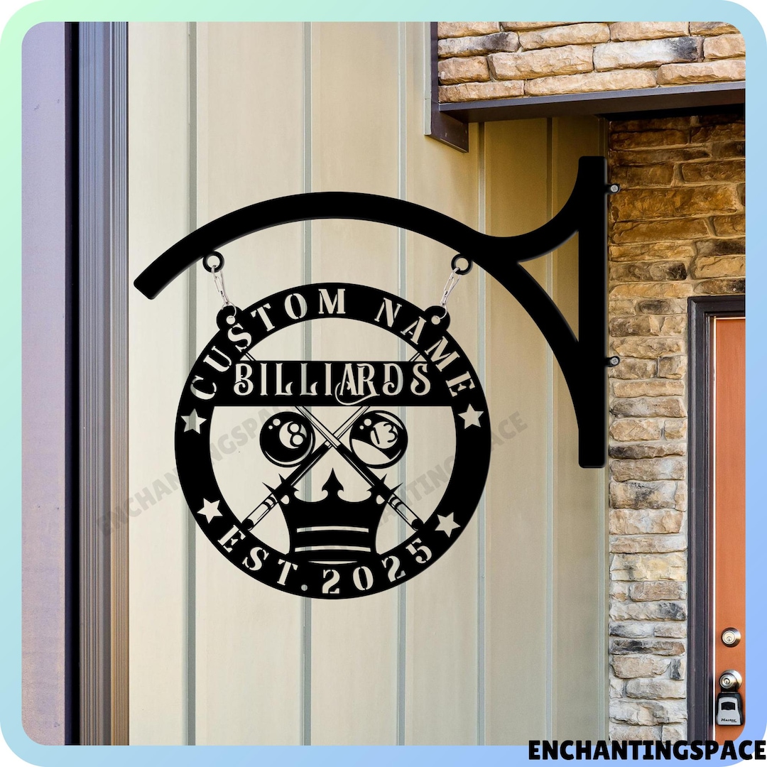 Custom Billiards Metal Hanging Sign, Pool Room Logo Storefront Sign ...