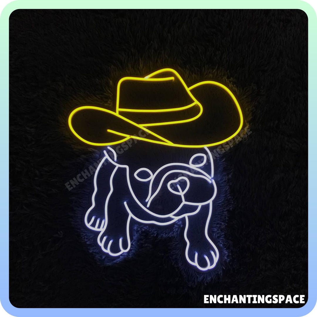 French Bulldog With Hat Neon Sign Wall Art, French Bulldog Neon Light ...