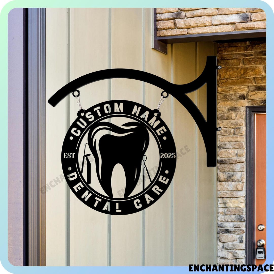 Customize Name Hanging Dental Care Metal Sign, Dentist Outdoor Hanging ...