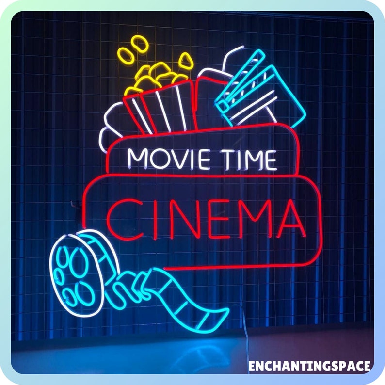 Movie Time Cinema Neon Sign, Cinema Light up Wall Art, Custom Neon Sign ...