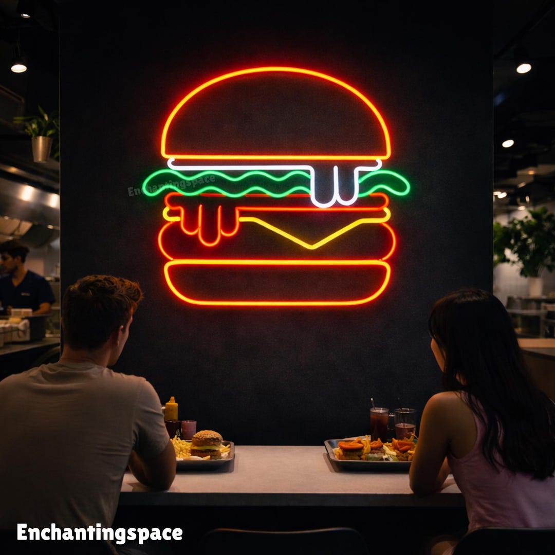Minimal Burger Neon Sign, Cheeseburger LED Wall Decor for Fast Food ...