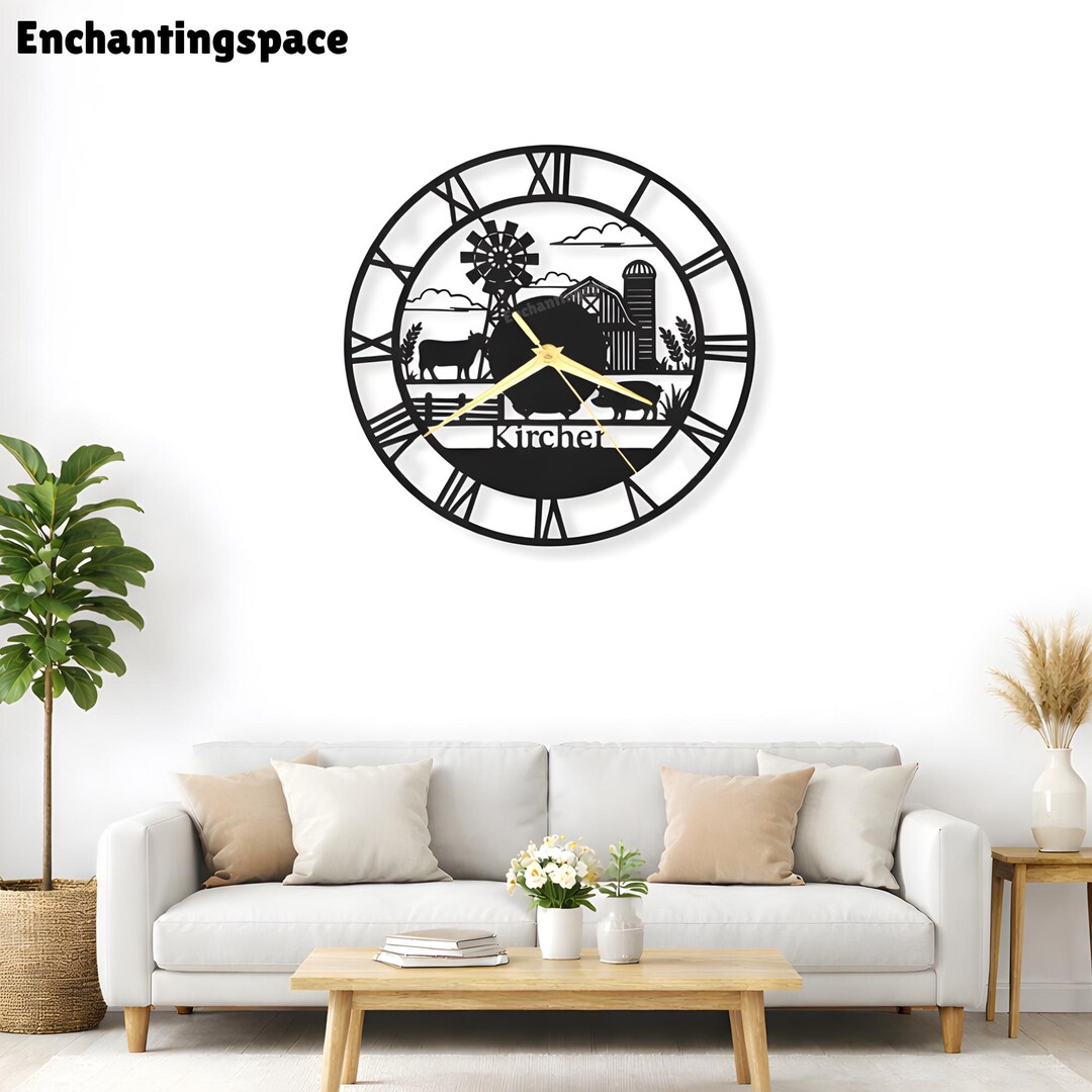 Personalized Farmhouse Metal Clock, Farm Animal Wall Art for Living ...