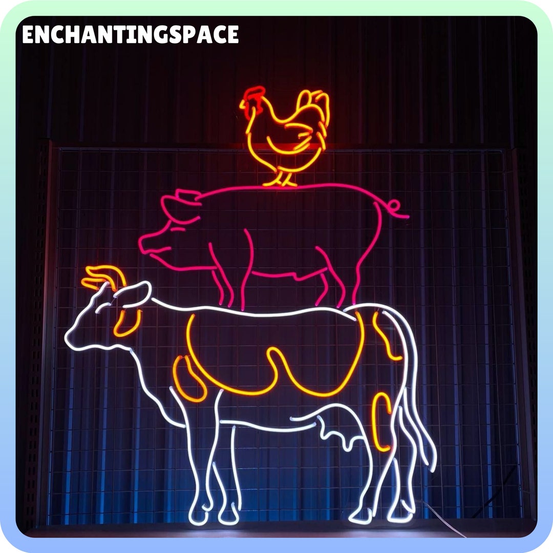 Cow Pig Chicken Neon Sign, Cow Led Light, Pig Neon Light, Chicken Neon ...