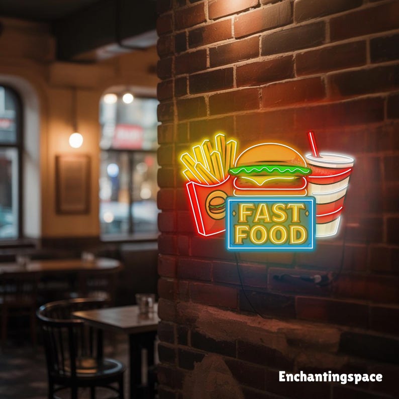 Fast Food Neon Sign for Snack Counter or Order Area Decor, Fast Food ...