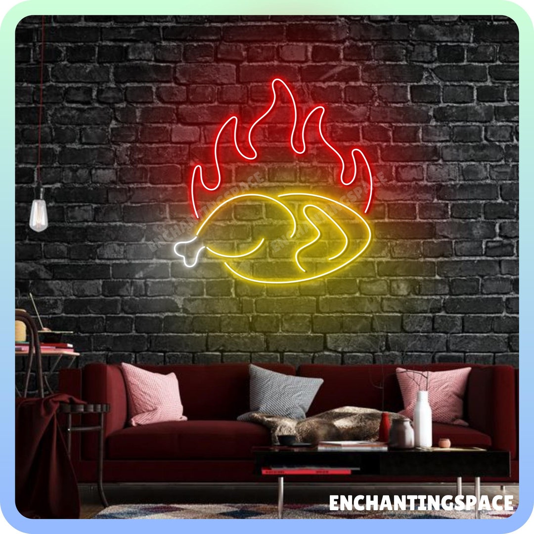 Flaming Chicken Neon Sign, Chicken Fried Fire Led Light for Fast Food ...