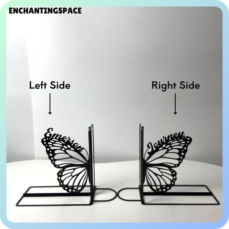 Customized Butterfly Metal Bookends, Butterfly Name Bookend, Butterfly ...
