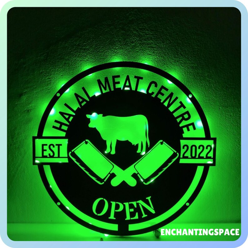 Customized Meat Centre Open Metal Wall Art LED Light, Personalized ...
