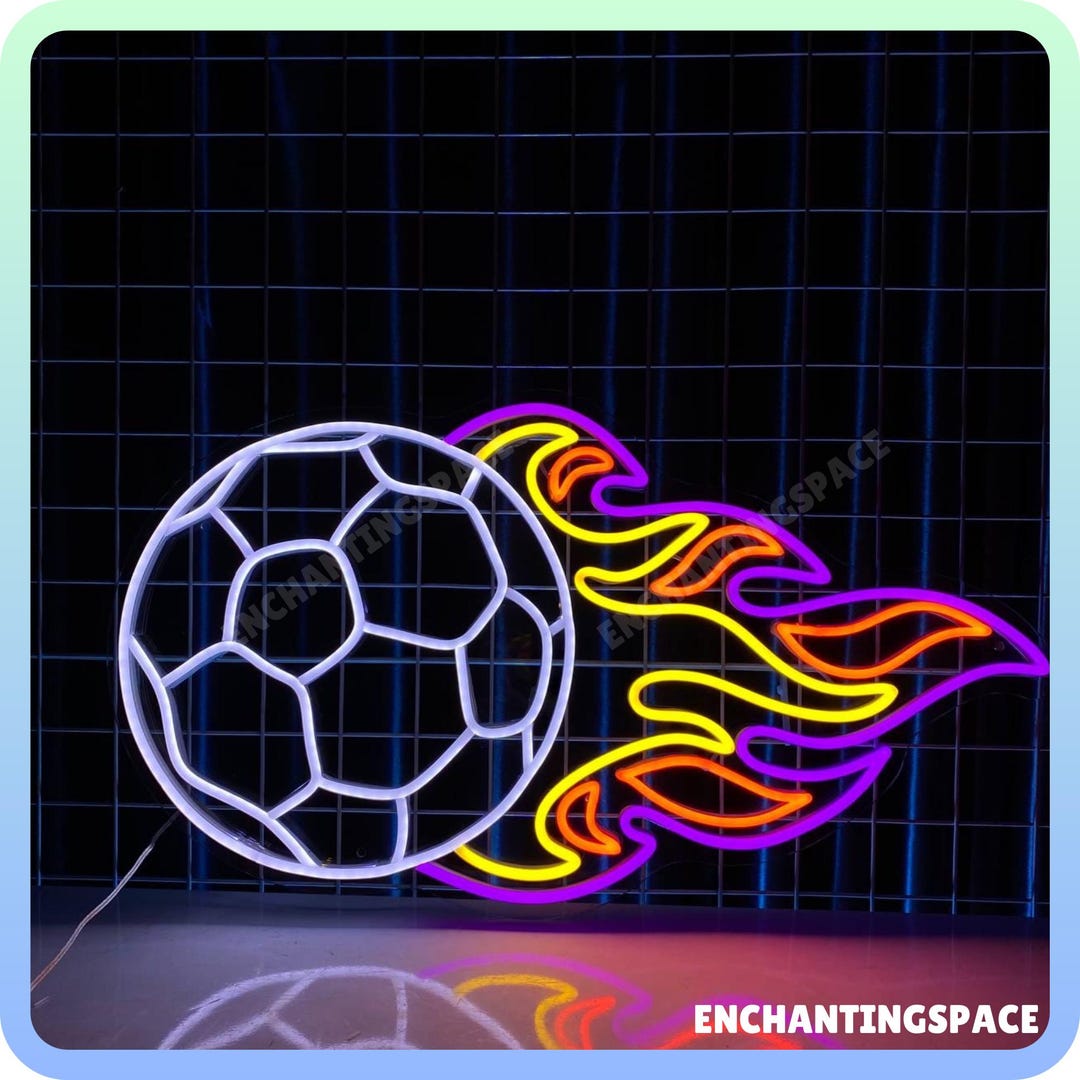 Soccer Flaming Neon Sign, Soccer Fire Led Light, Football Led Sign Wall ...
