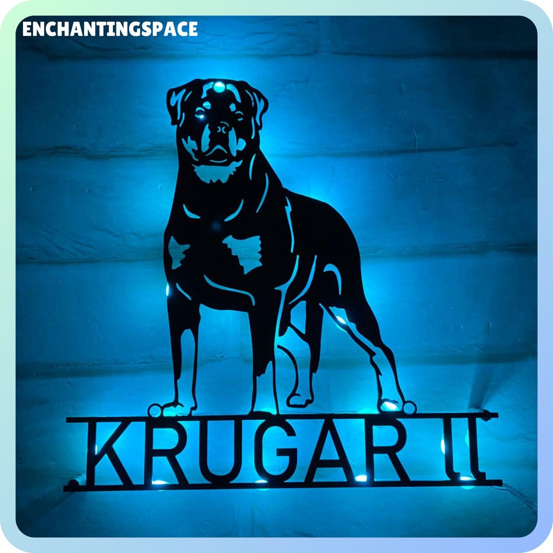 Customized Rottweiler Metal Wall Art LED Light, Dog House Led Sign, Dog ...