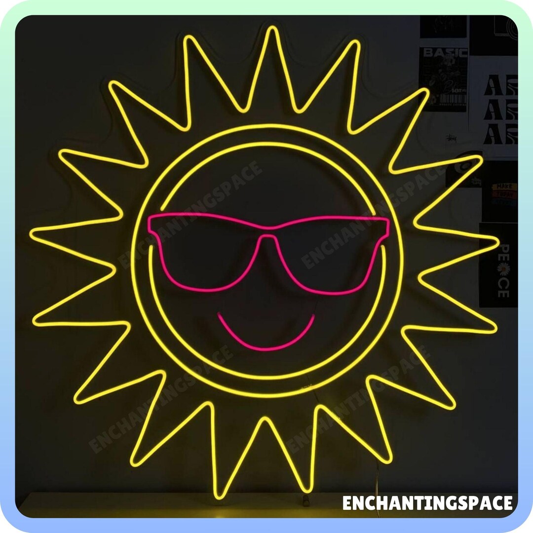 Sun Sunglasses Neon Sign, Custom Funny Sun Led Sign, Bedroom Led Light ...