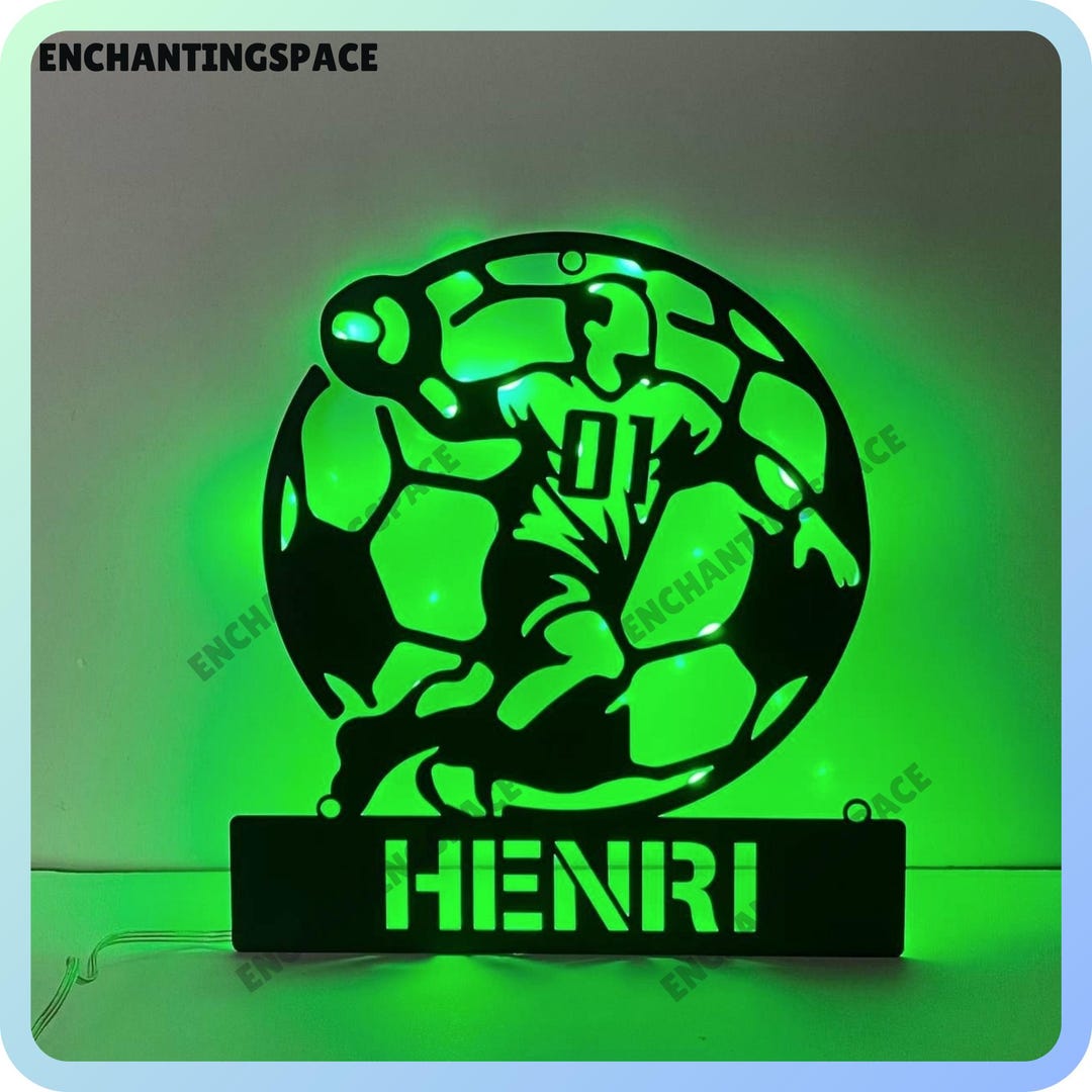 Customized Soccer Player Metal Wall Art LED Light, Personalized Soccer ...
