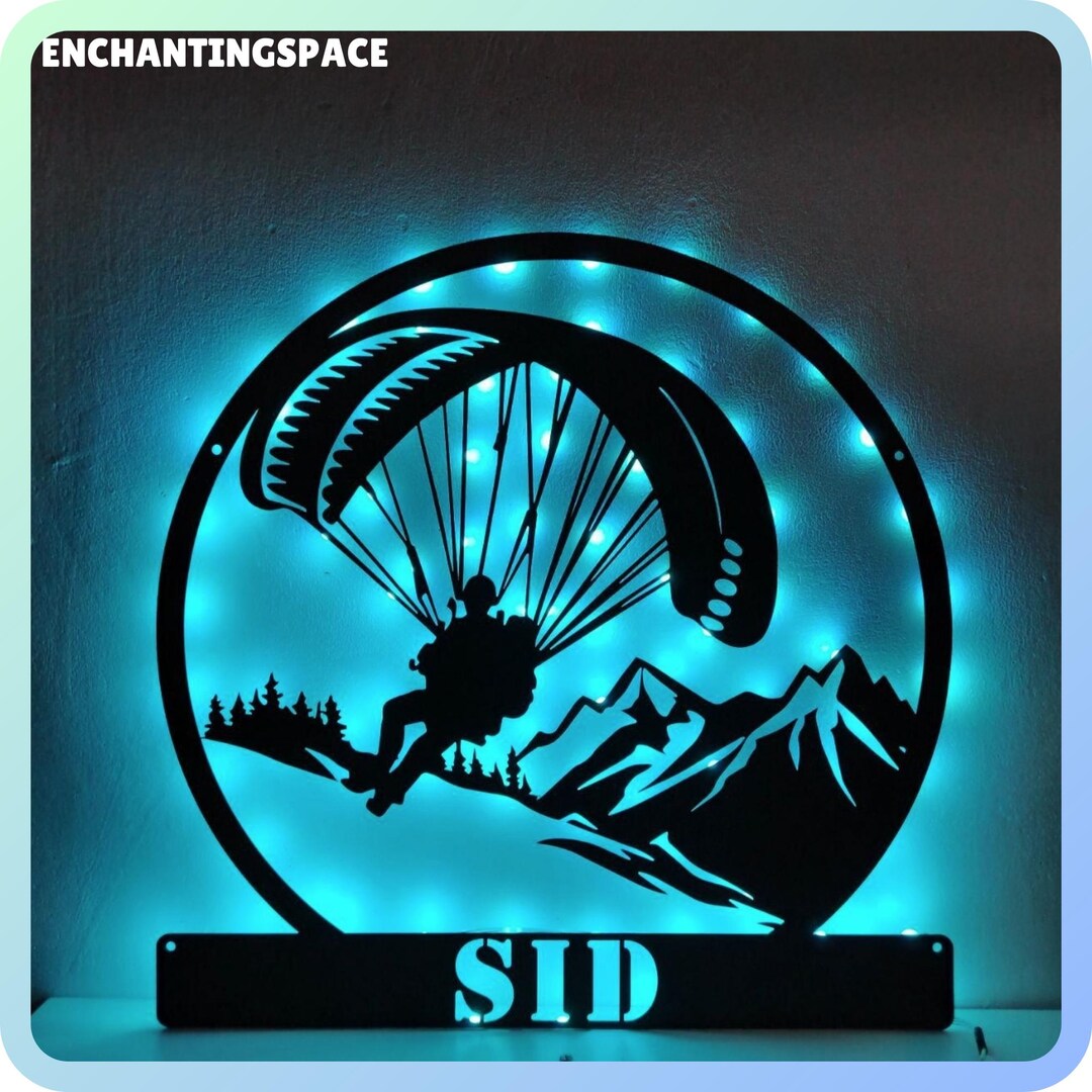 Customized Parachute Skydiving Metal Wall Art LED Light, Personalized ...